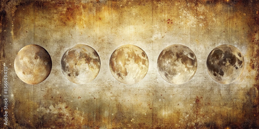 Vintage style distressed background with phases of the moon , moon ...