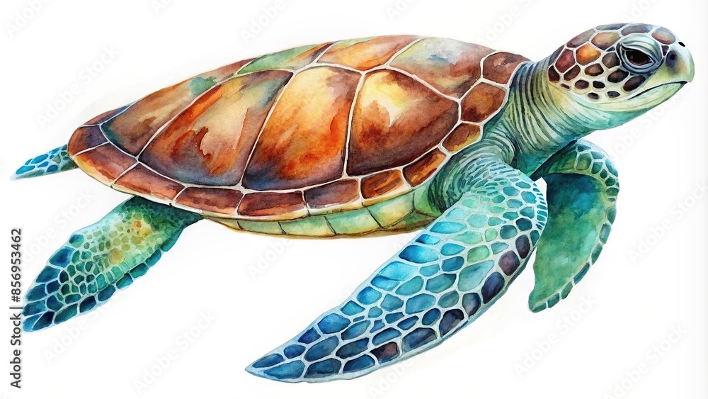 Watercolor sea turtle clipart with background, watercolor, sea turtle ...