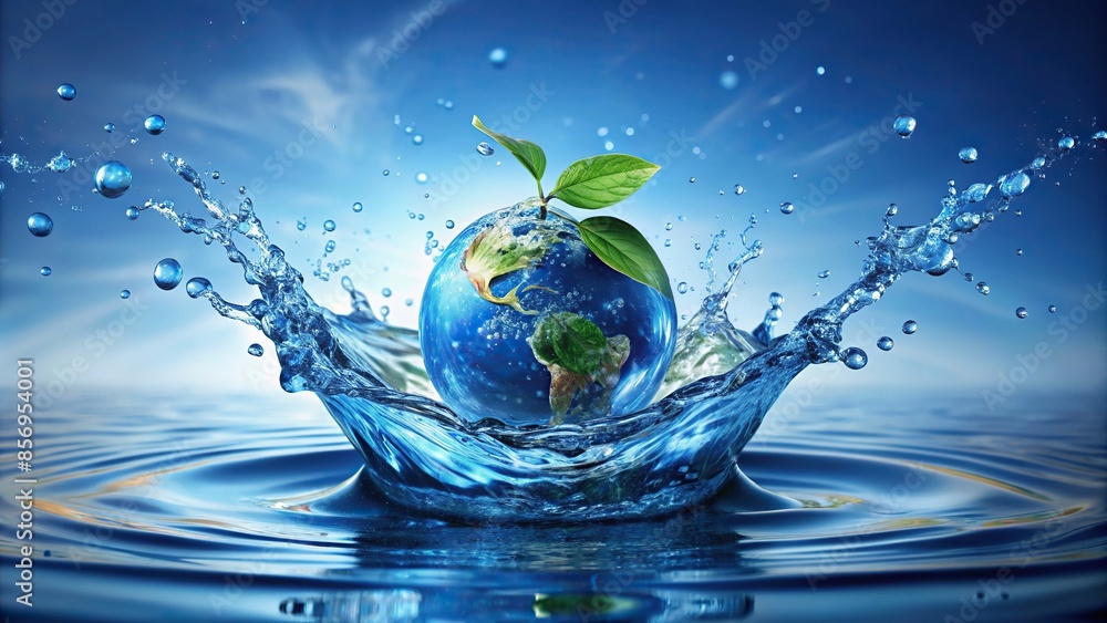 Splashing blue water representing eco-friendly sustainable life and ...