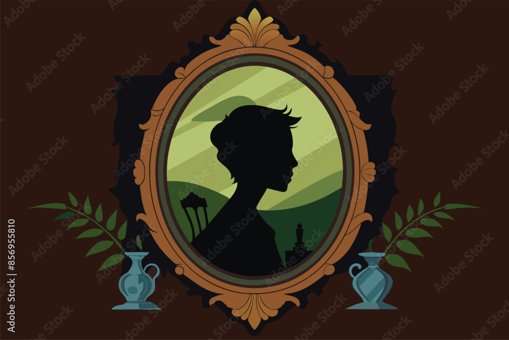 Vintage silhouette portrait in ornate frame vector cartoon illustration ...