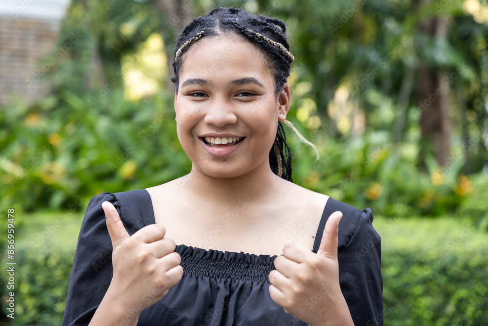 Happy Smiling African Woman Expressing Agreement with double Thumbs Up ...