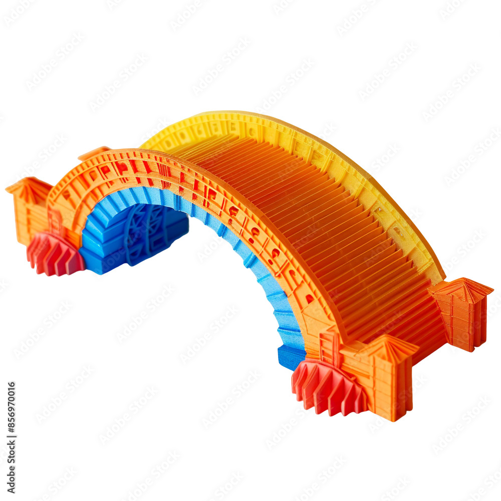 Angled view of a ruler origami bridge isolated on a flat white ...