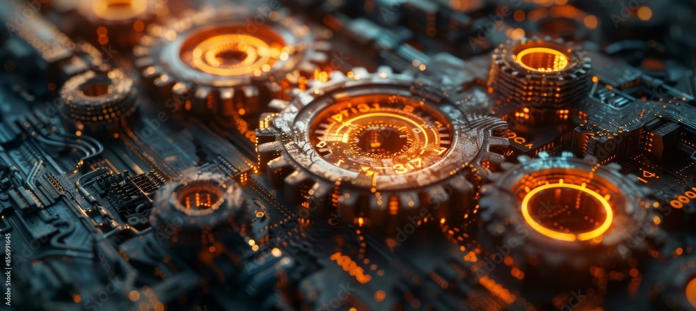 Rust Programming Language Concept With Rusty Gears And Binary Code On Dark Tech Themed