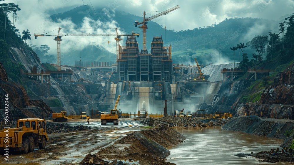 Construction of Large Hydroelectric Dam. Large hydroelectric dam under ...