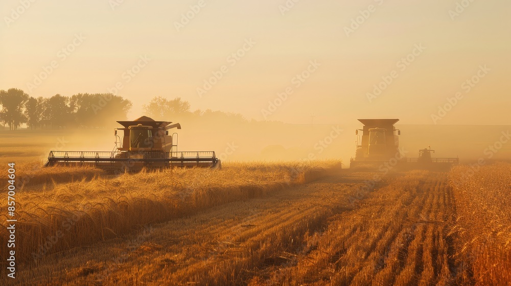 From dawn till dusk, the combine harvester and tractor toil away under ...