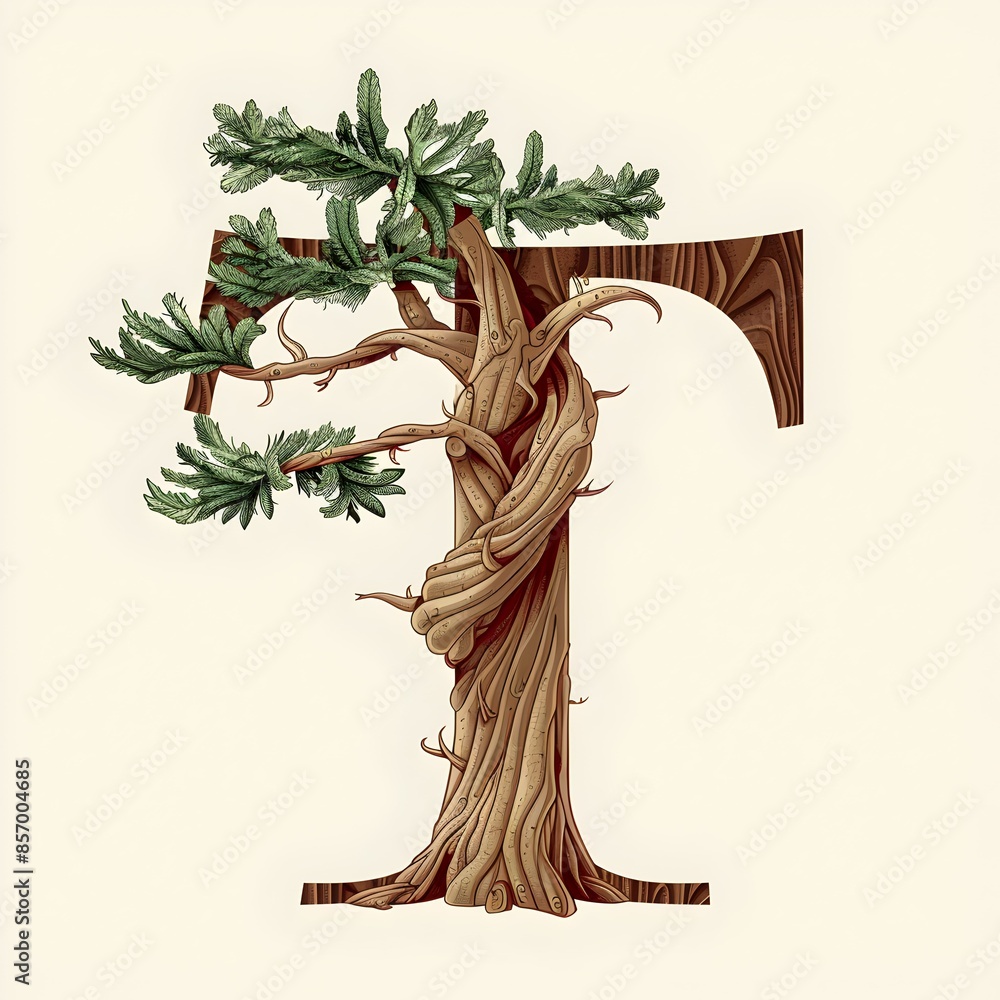 the letter 'T' with a Torrey pine growing out of the top, graphic ...