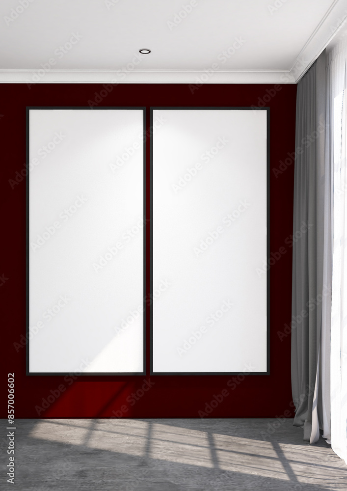 3d render of interior minimal design frames mock up side the window ...