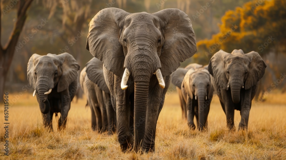 Foto de Picture a wise old elephant leading its herd through the ...