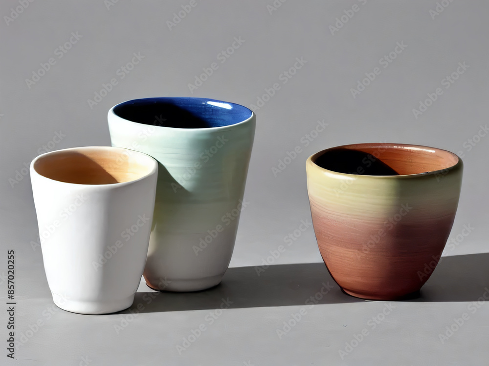 some ceramic pots with distinct glazes and shapes, set against a ...