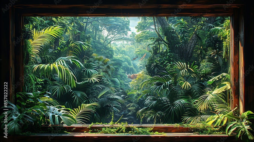 Tropical Rainforest: A window looking out onto a lush tropical ...