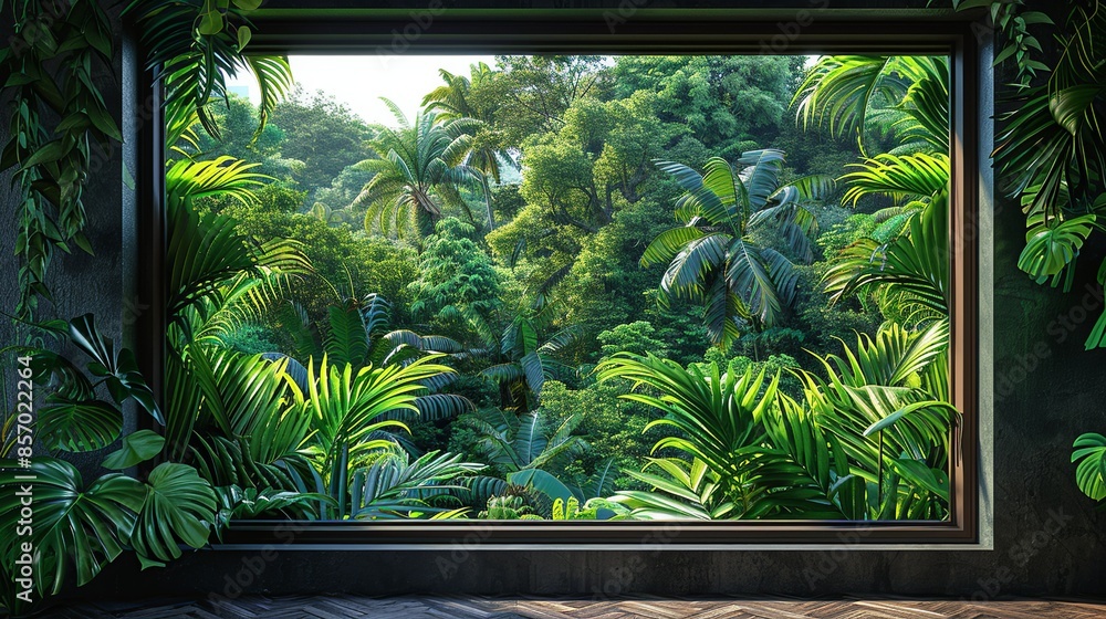 Tropical Rainforest: A window looking out onto a lush tropical ...