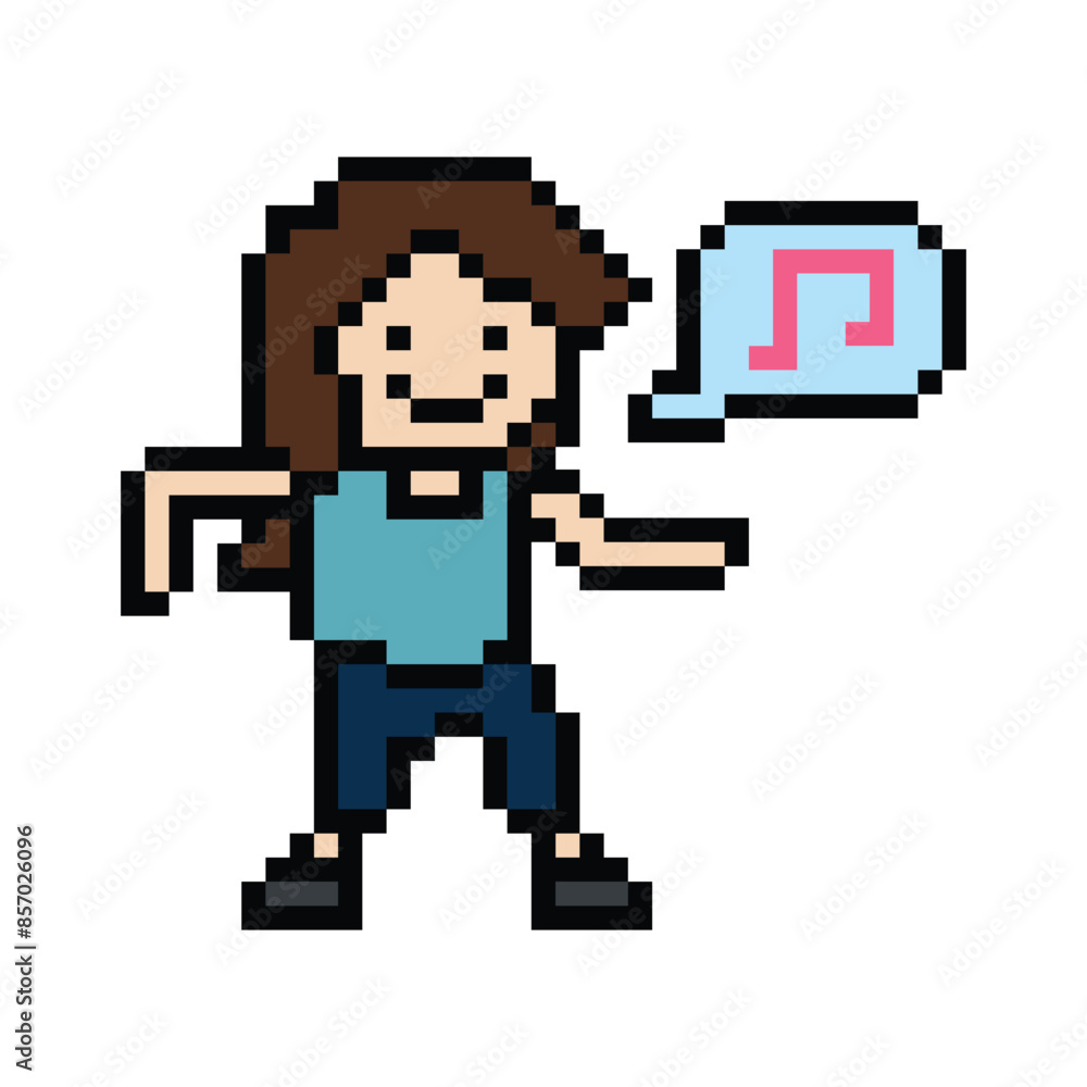 Cute pixel cartoon 8bit character woman exercises training dance ...