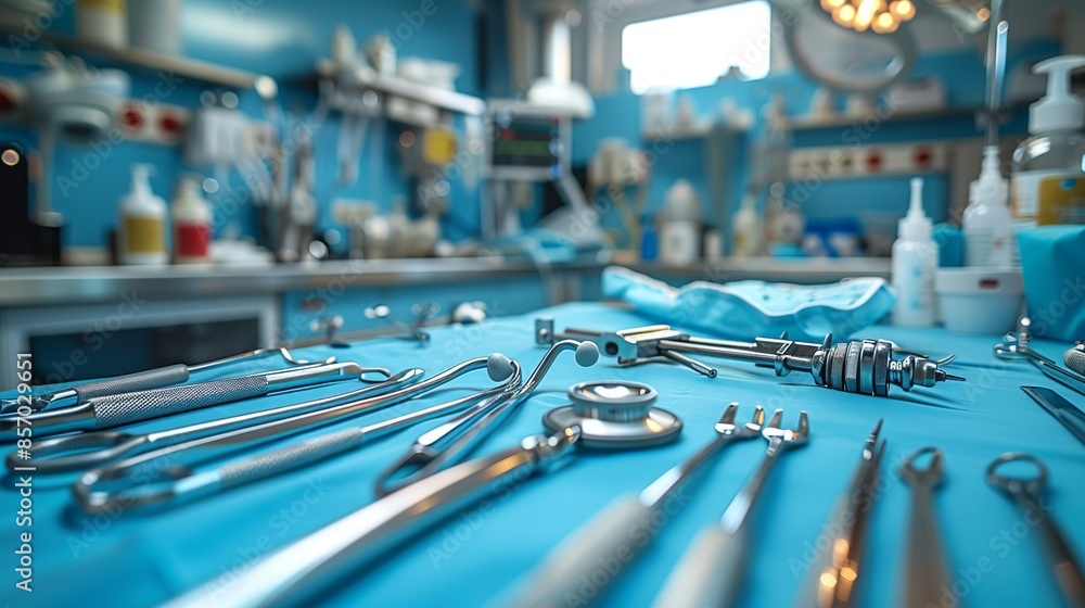 The sterile environment of a hospital operating room, with gleaming ...
