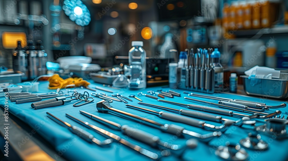 The sterile environment of a hospital operating room, with gleaming ...