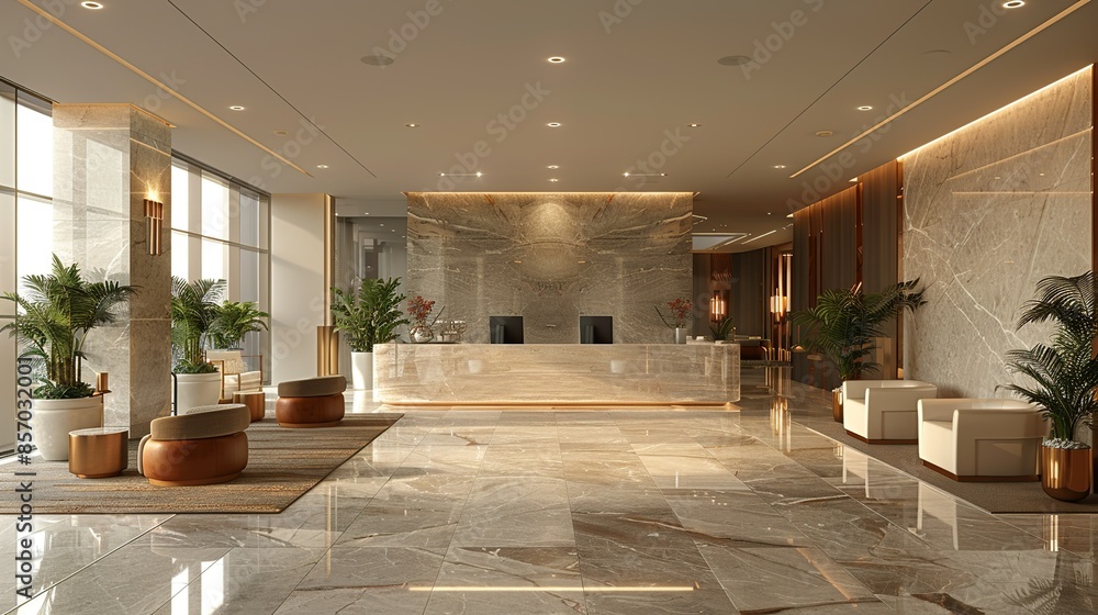 The sleek and modern design of a luxury apartment building lobby, with ...