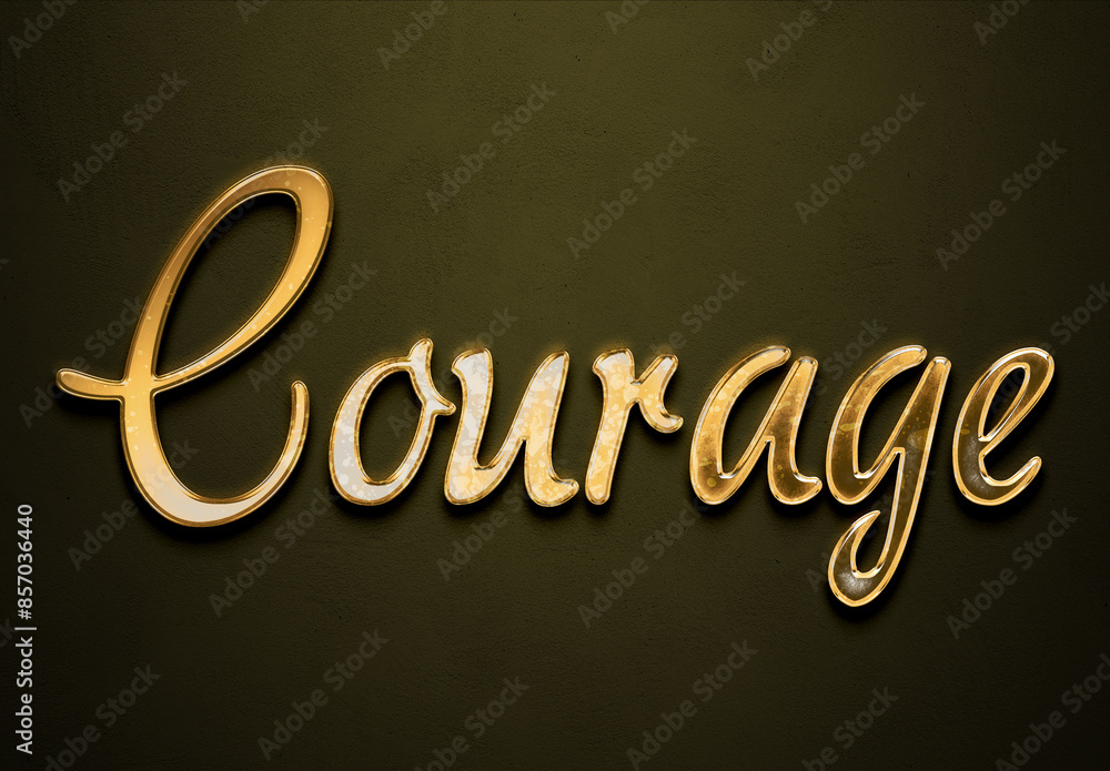 Old gold text effect of word Courage with 3D glossy style Mockup. Stock ...