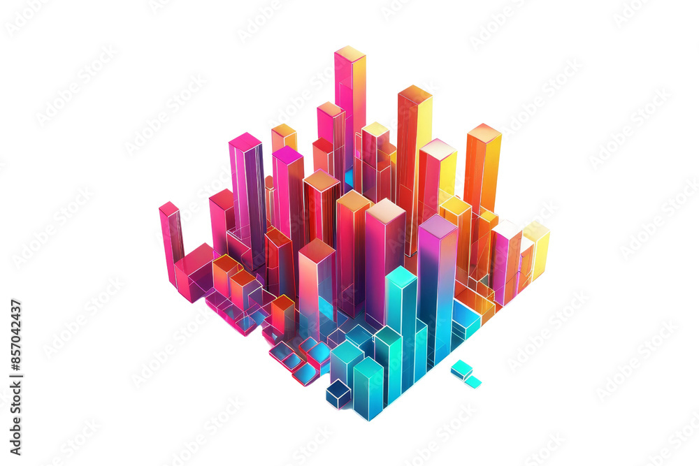 Colorful 3D graphical representation of data with bar charts ...