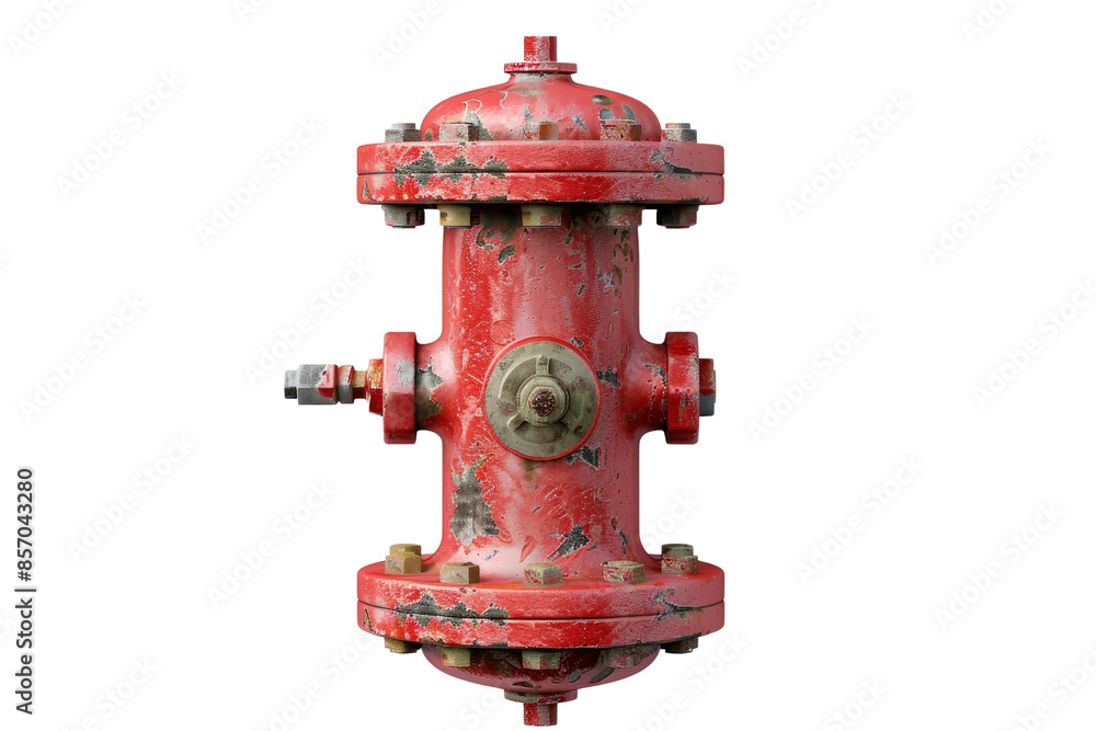 Vintage red fire hydrant with rust and wear isolated on transparent ...
