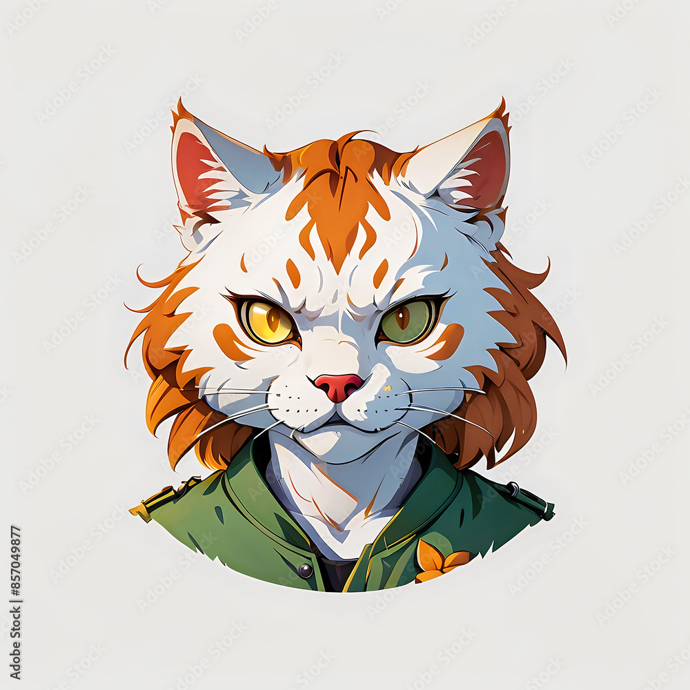 Orange Tabby With Military Jacket This Striking Image Features An Orange Tabby Cat With Bold