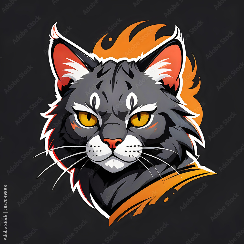 Flame-Hued Mane Tabby. This vibrant illustration captures a grey tabby ...