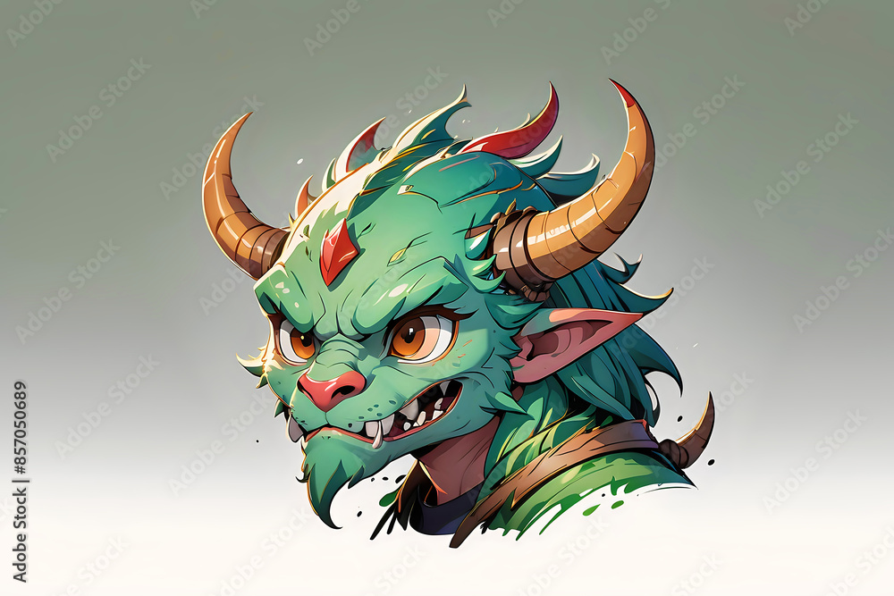 Wily Green Goblin with Curved Horns. This dynamic illustration displays ...