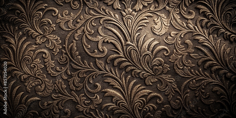 Dark embossed fabric texture background with deep shadows and rich ...