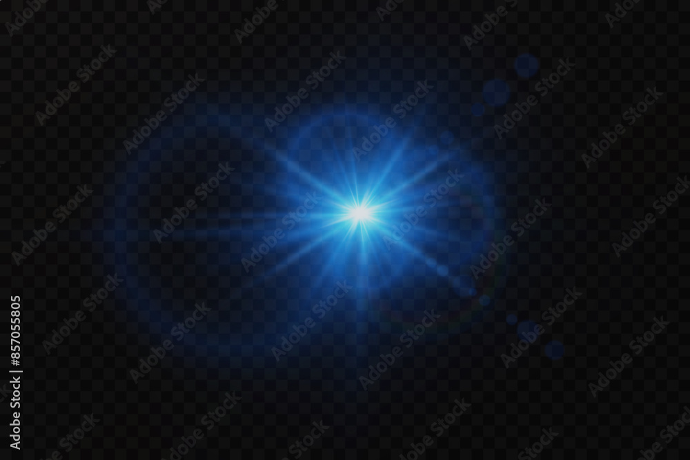 Blue light special effect. Star and lens explosion, light effect with ...