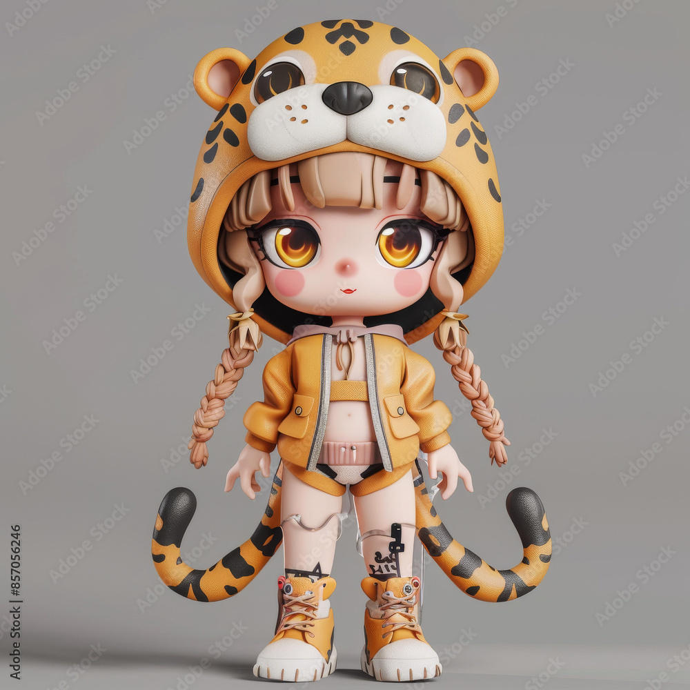 Zodiac super cute girl wearing tiger hat Stock Illustration | Adobe Stock