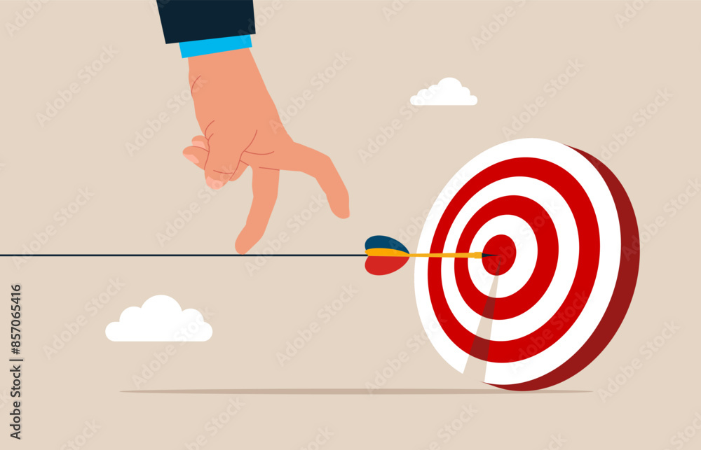 Human hand running to the with the dart to target bullseye. Progress to ...