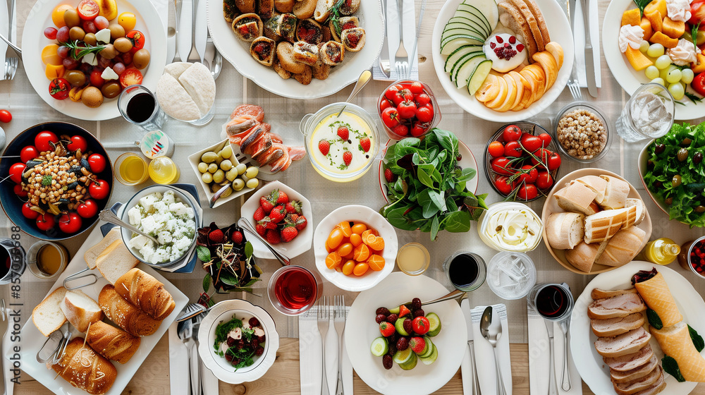 Full table of delicious Dinner party table European foods and drinks ...