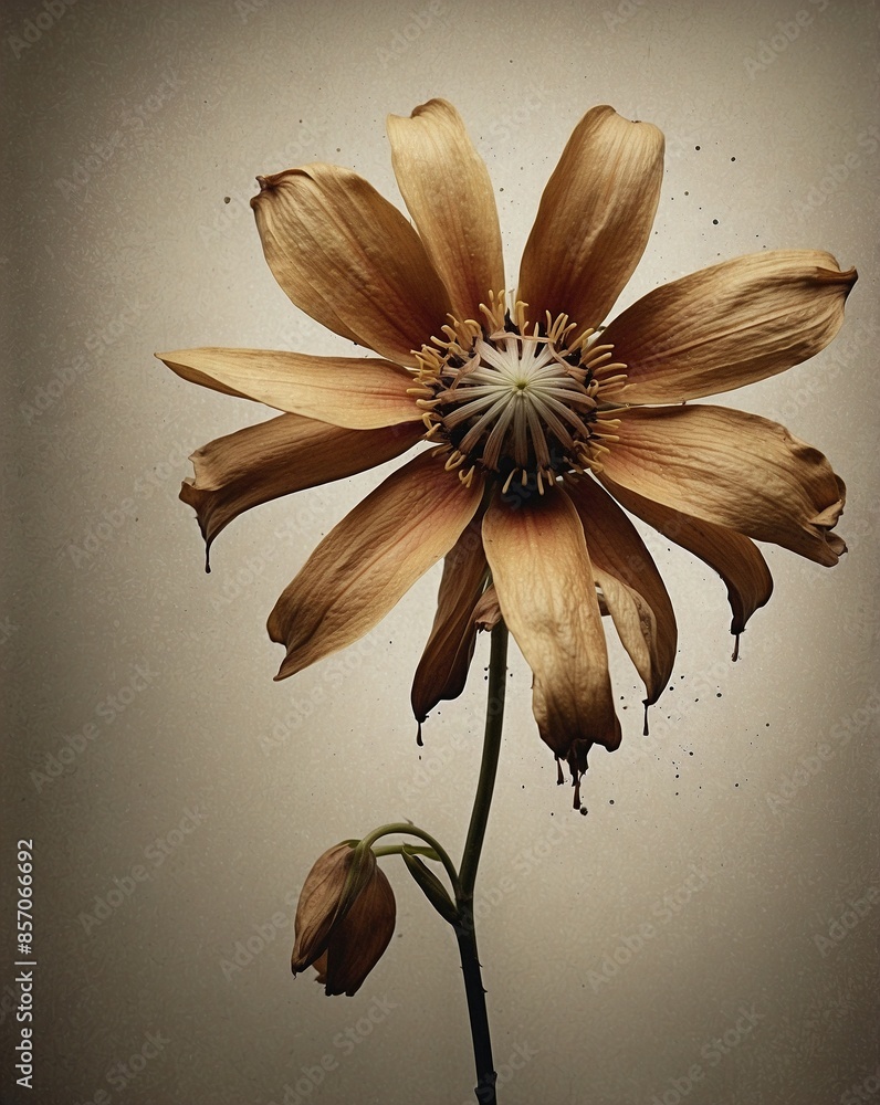 An artistic illustration of a wilted but still beautiful flower, with ...