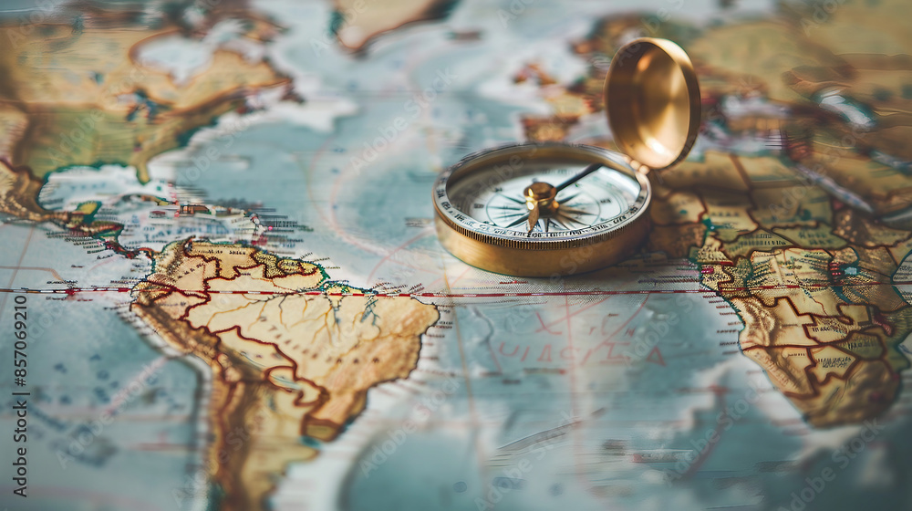 Vintage Magnetic Compass on World Map Background - Explore Travel and ...