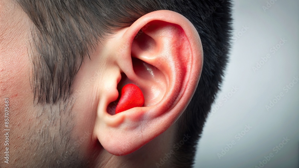Human ear with red painful swollen area , ear, pain, red, inflammation ...