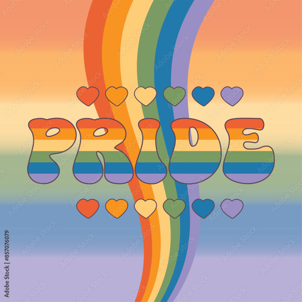 Groovy rainbow lettering Pride word. Retro vintage slogan LGBT and ...