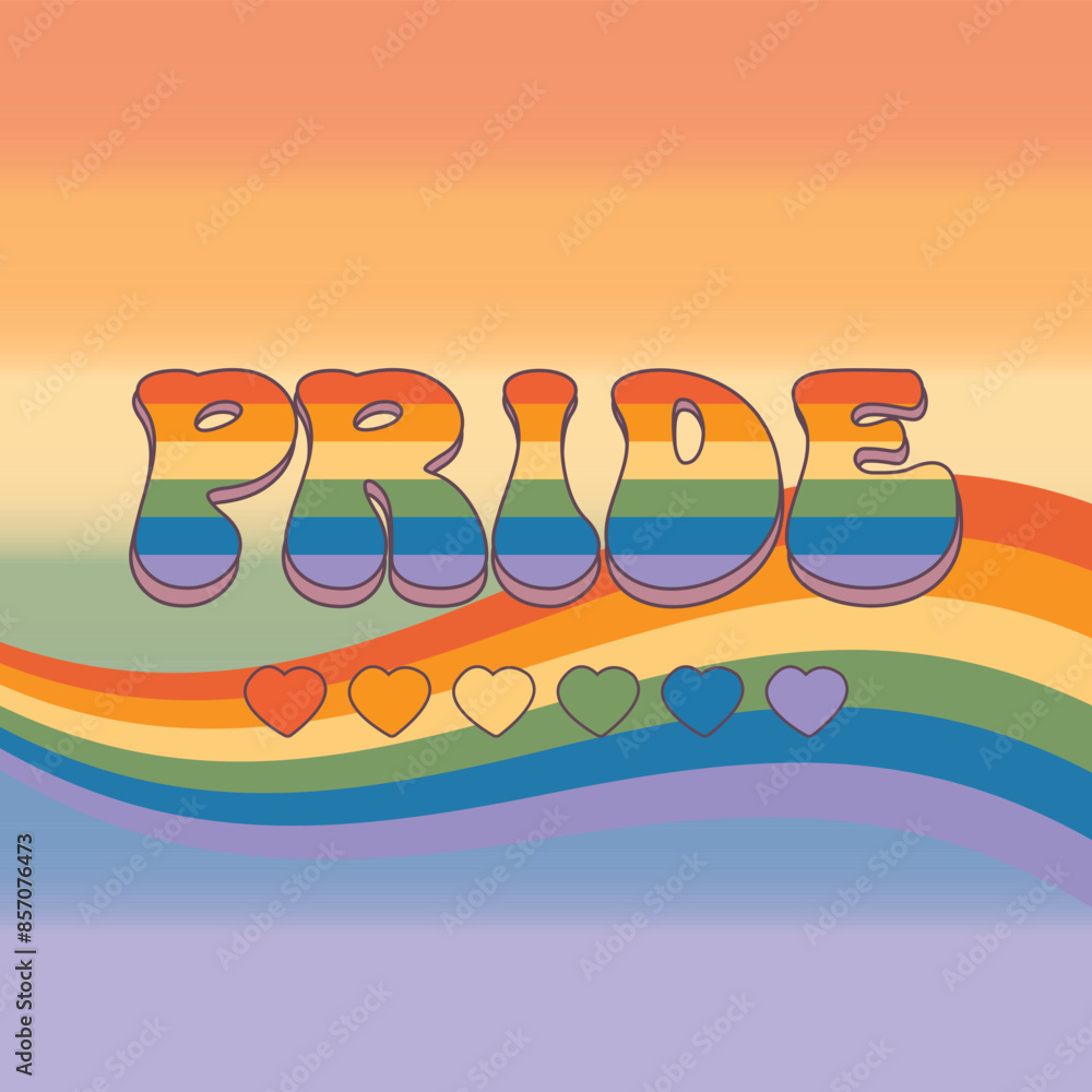 Groovy rainbow lettering Pride word. Retro vintage slogan LGBT and ...