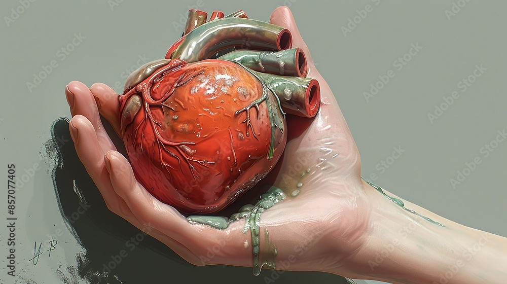 An illustration of a heart being squeezed by a hand, representing the ...