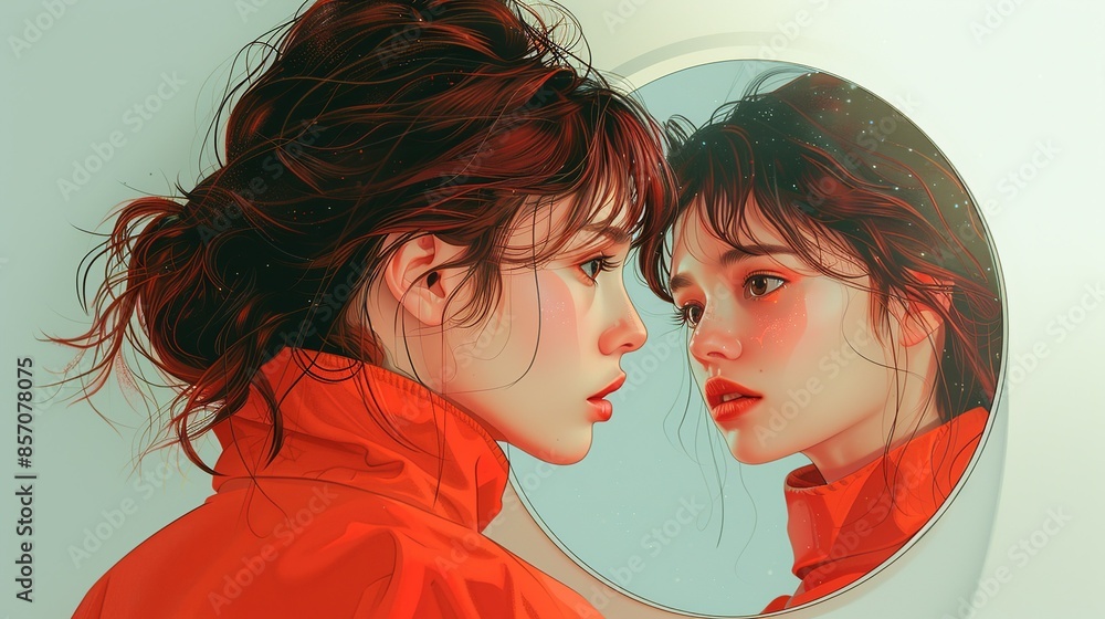 A person looking at themselves in a mirror, with their reflection ...