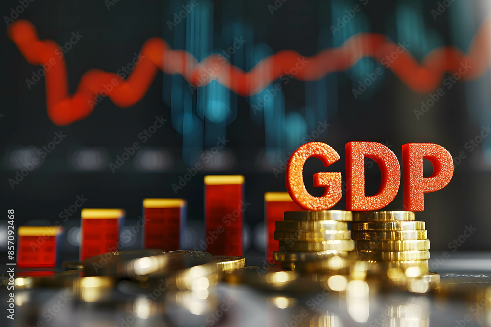Growth in gross domestic product or GDP concept, word “GDP” and growth ...