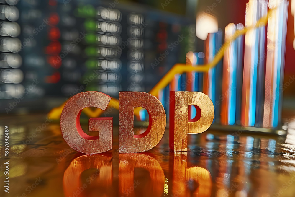 Growth in gross domestic product or GDP concept, word “GDP” and growth ...