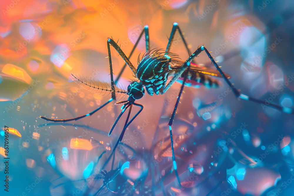 Aedes mosquito under a microscope for scientific detail with laboratory ...