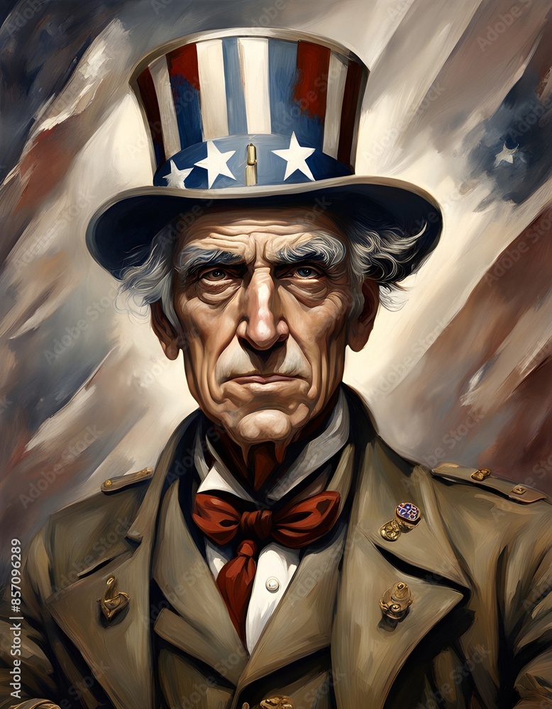An stylized portrait of Uncle Sam in patriotic colors. His iconic hat ...
