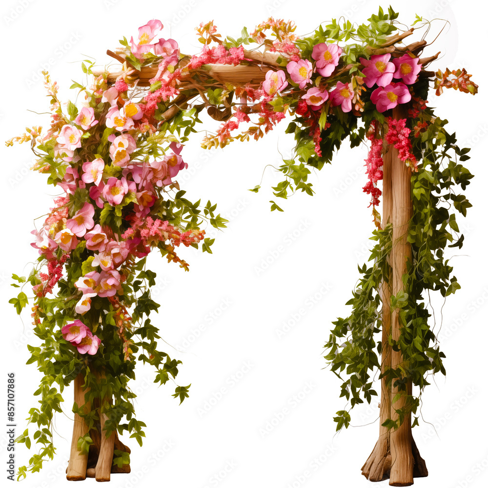 Arco De Madera Clavado Con Flores Trepadoras Decoración De Boda Fondo