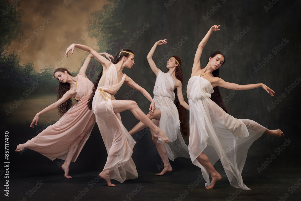 Beautiful ballerinas in delicate dresses capture a moment of ethereal ...