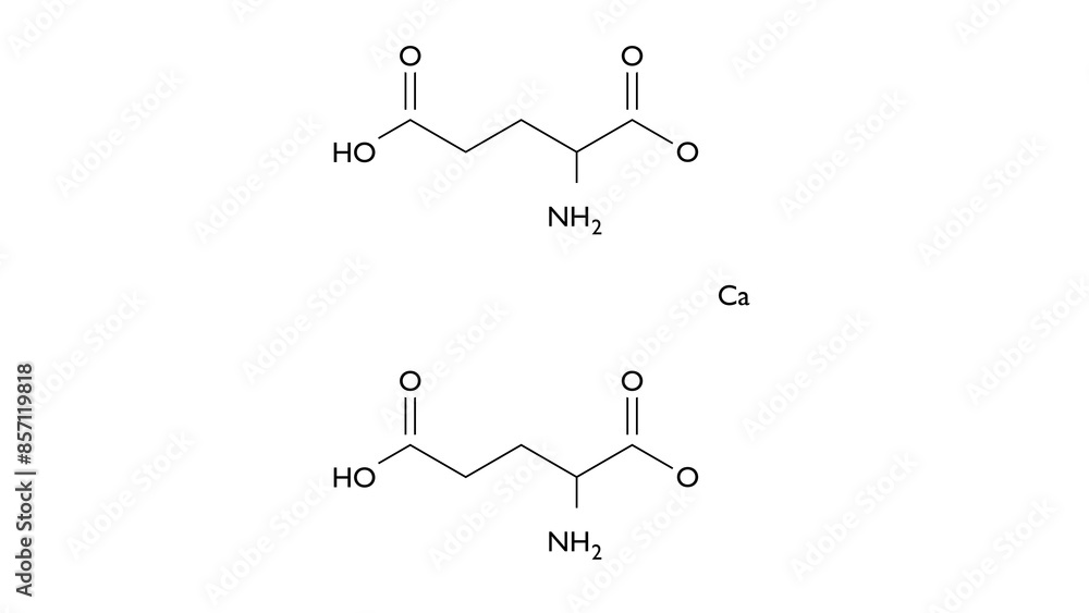 calcium diglutamate molecule, structural chemical formula, ball-and ...
