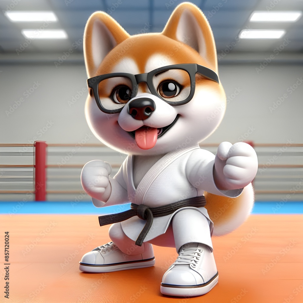 3d mascot akita inu, kimono, sushi, katana, sword, karate, Japanese dog ...