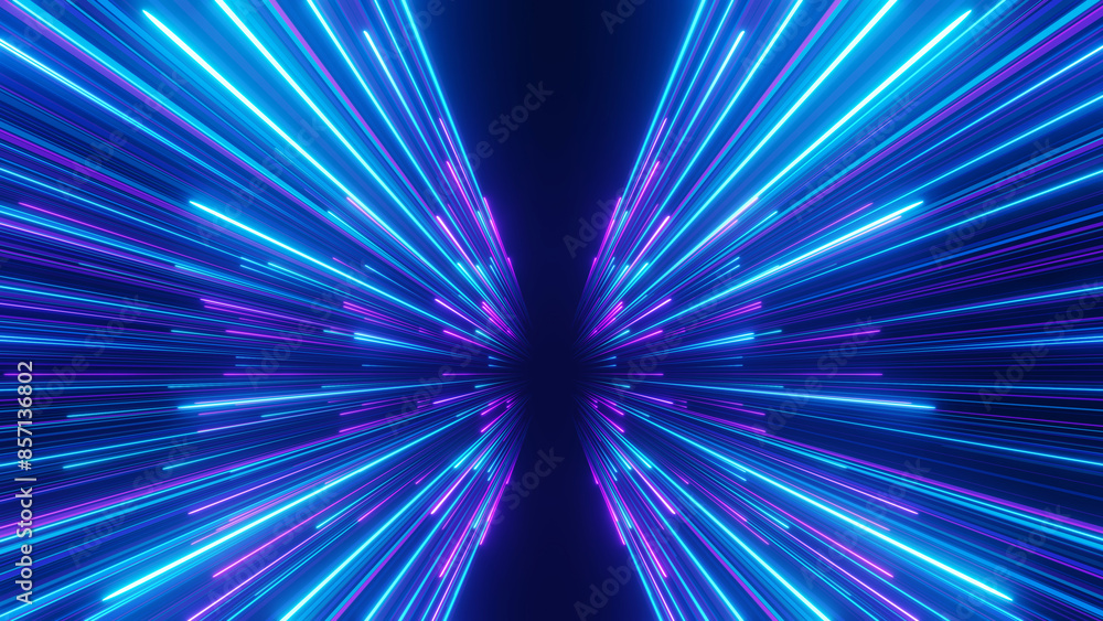 3d Render, Hyper Warp Blue purple speed light line through dark ...
