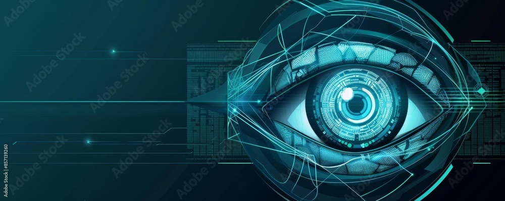 A futuristic eye with dynamic, shifting patterns, embedded in a sleek ...