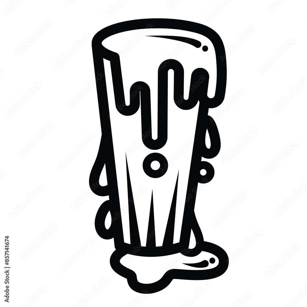 Overflowing water in glass cup icon illustration with black outline ...
