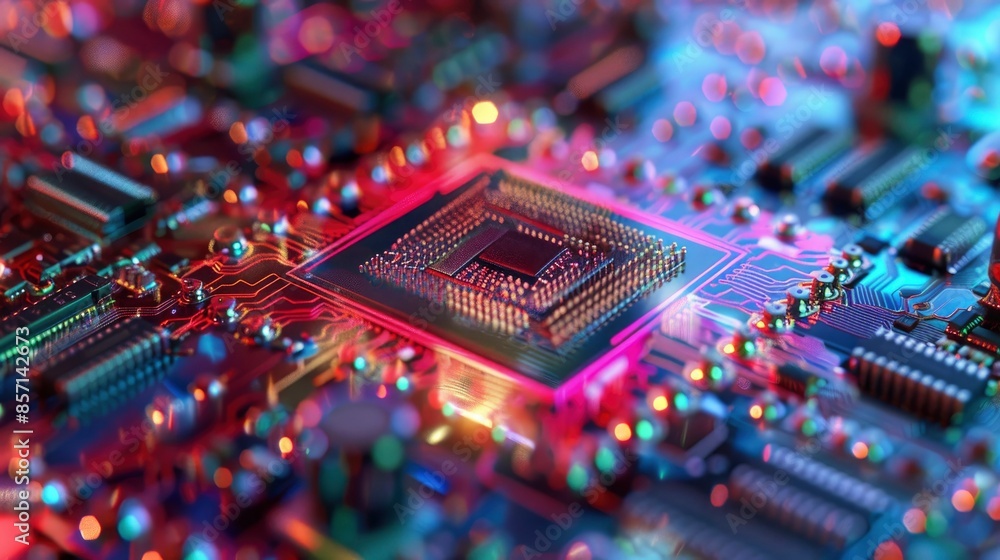 Foto de Detailed layers of a semiconductor chip highlighted in an ...