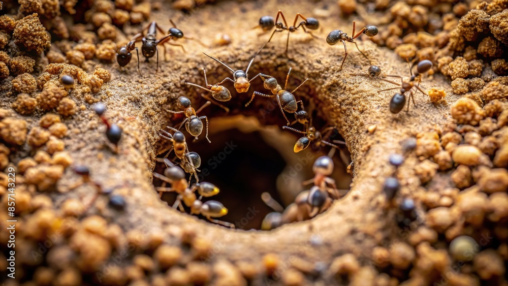 Cross-section of intricate tunnel system inside an ants colony nest, ants, colony, tunnels ...